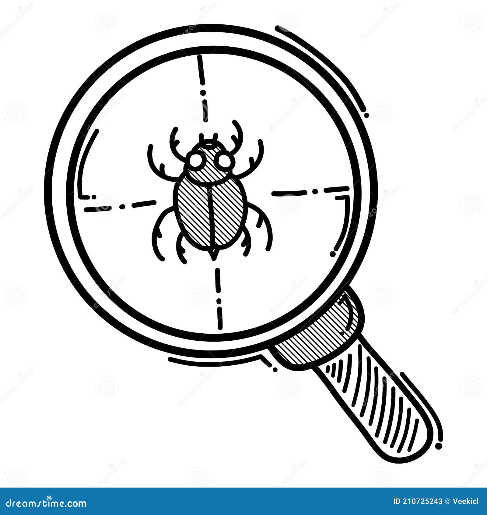 Bug in Magnifier Doodle Vector Icon. Drawing Sketch Illustration Hand ...