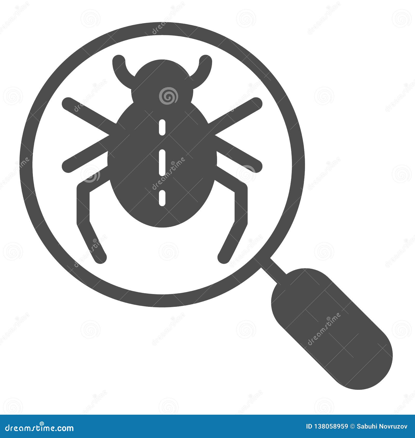 Bug Searching Solid Icon. Magnifying Glass and Beetle Vector ...