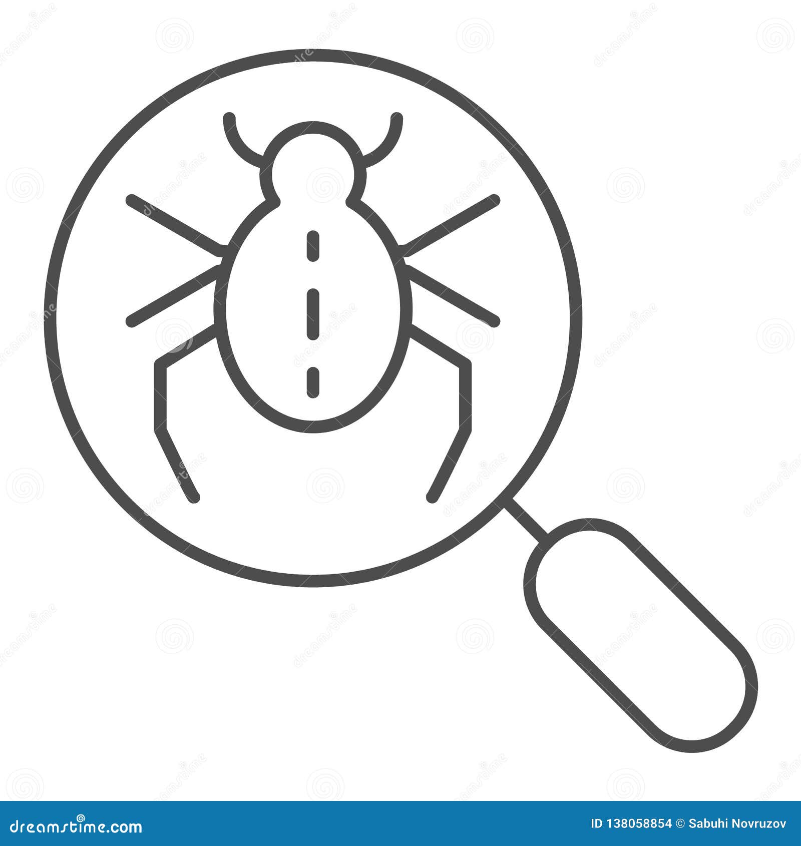 Bug Searching Thin Line Icon. Magnifying Glass And Beetle Vector ...