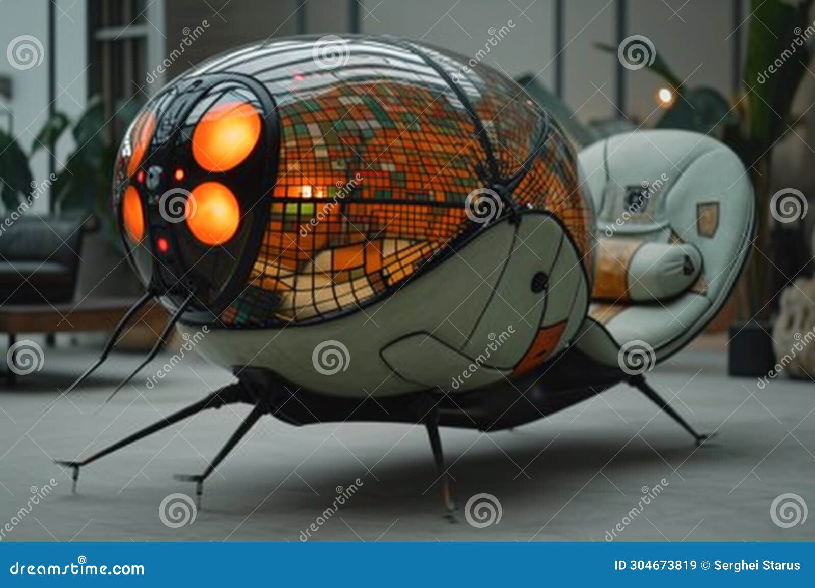 A Bug Shaped Chair with Orange Lights on it Sitting in a Room, AI Stock ...