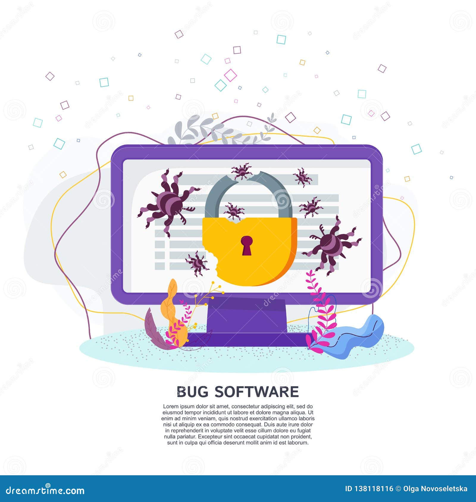 Bug Software Vector Concept. Bugs Crawling on a Computer Monitor. Stock Vector - Illustration of ...