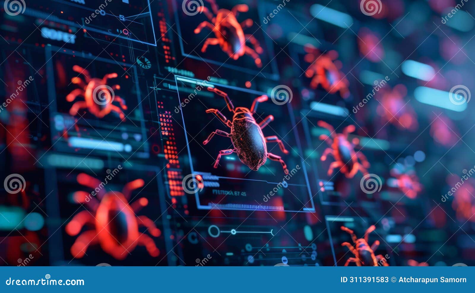 A Bug Spreading Across Multiple Devices, Digital Threats Concept Stock ...