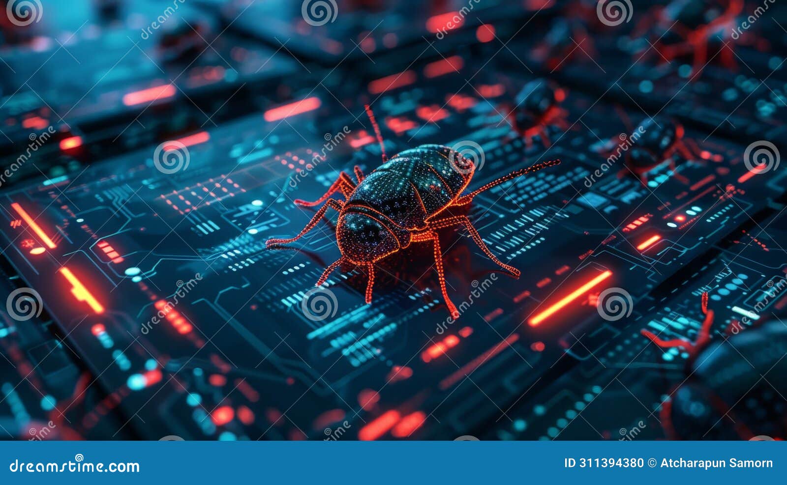 A Bug Spreading Across Multiple Devices, Digital Threats Concept Stock ...