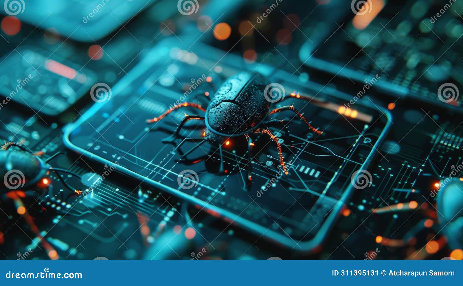 A Bug Spreading Across Multiple Devices, Digital Threats Concept Stock ...
