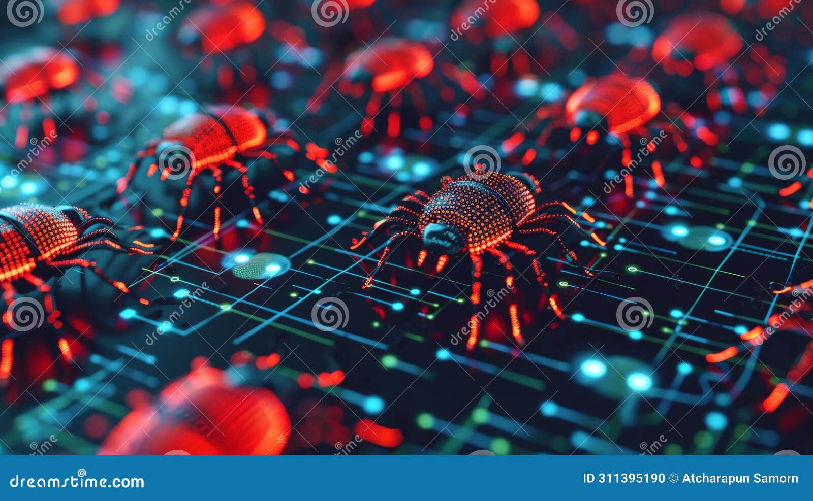 A Bug Spreading Across Multiple Devices, Digital Threats Concept Stock ...