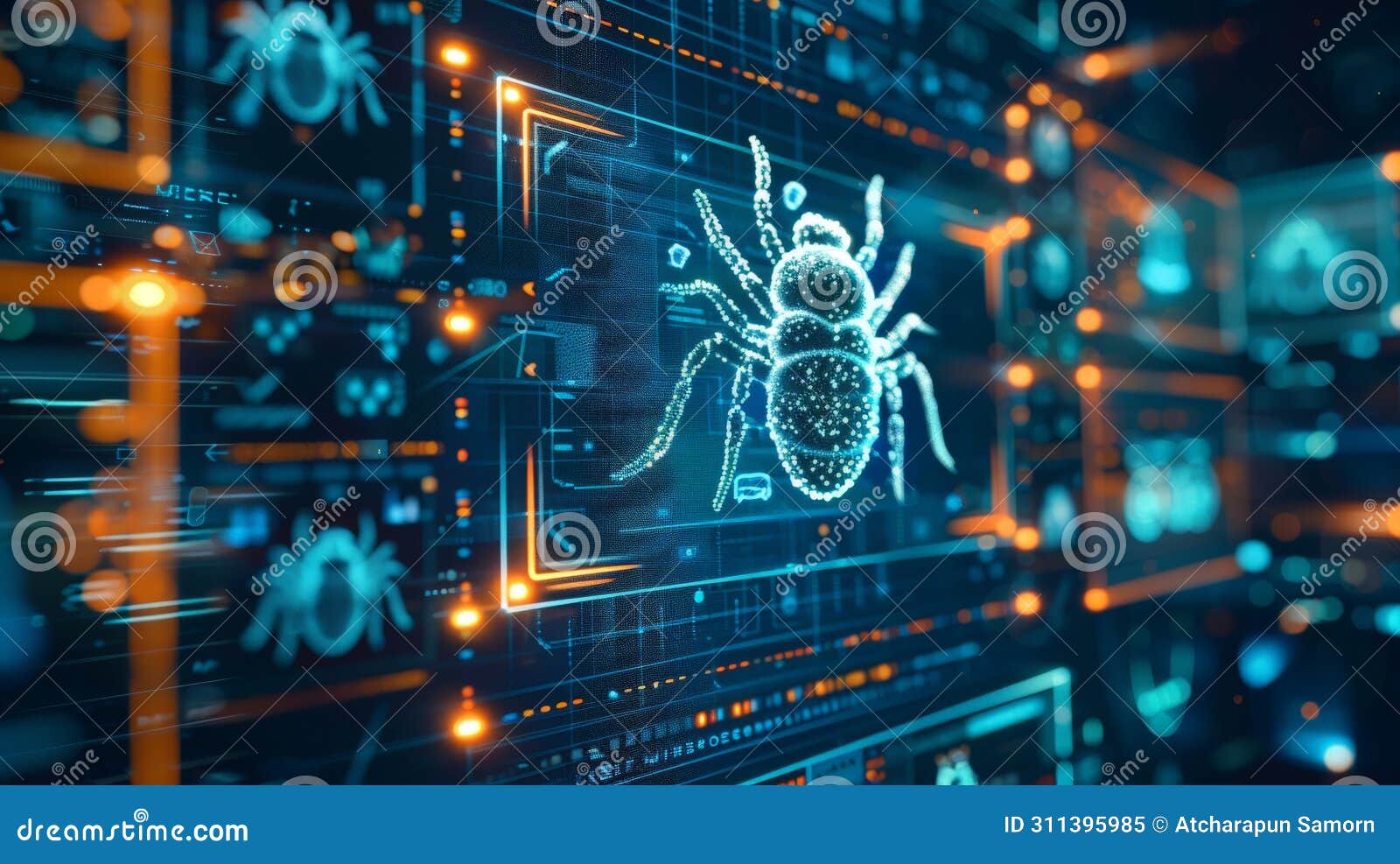 A Bug Spreading Across Multiple Devices, Digital Threats Concept Stock ...
