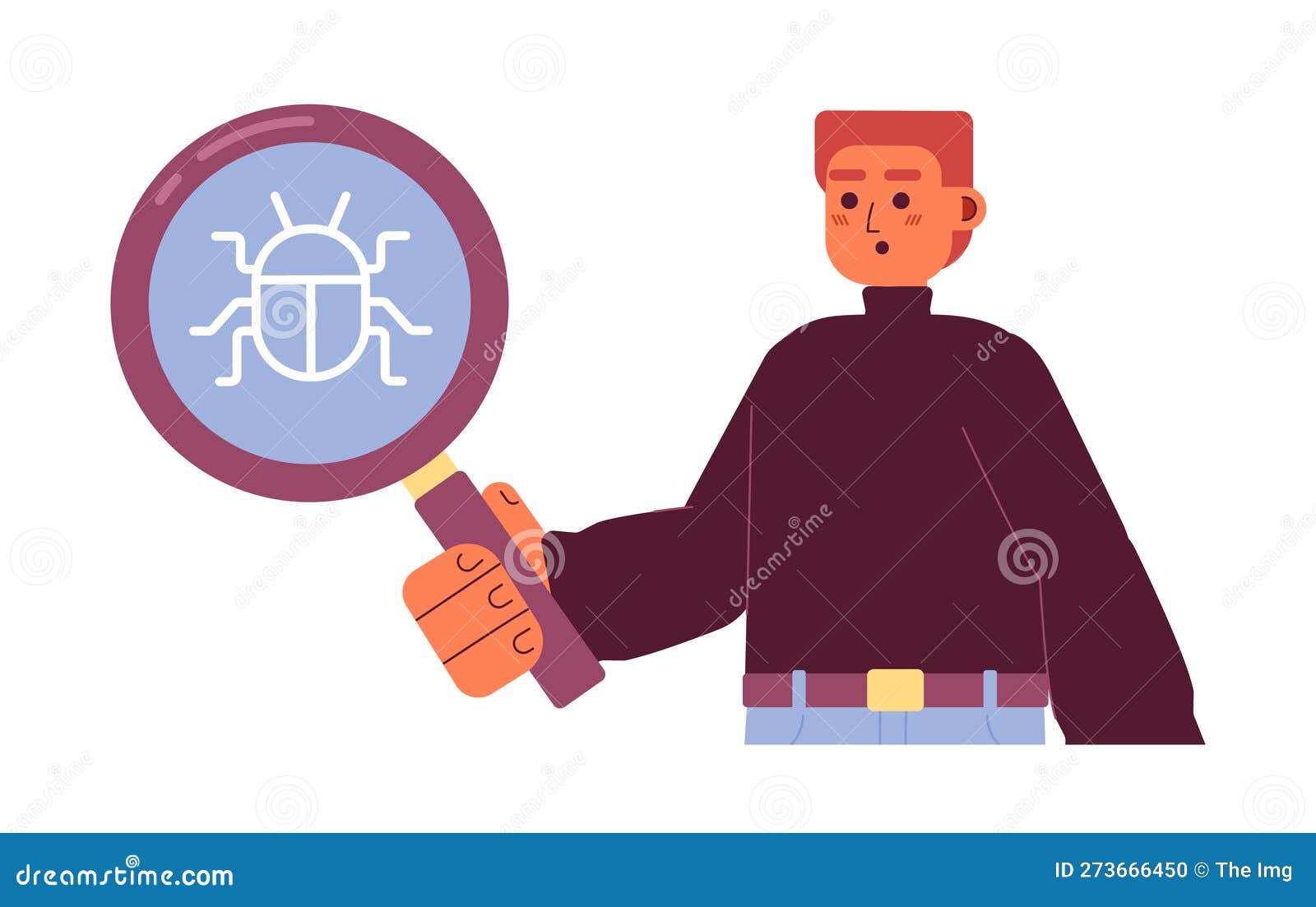 Bug Tester with Magnifying Glass Flat Concept Vector Spot Illustration ...