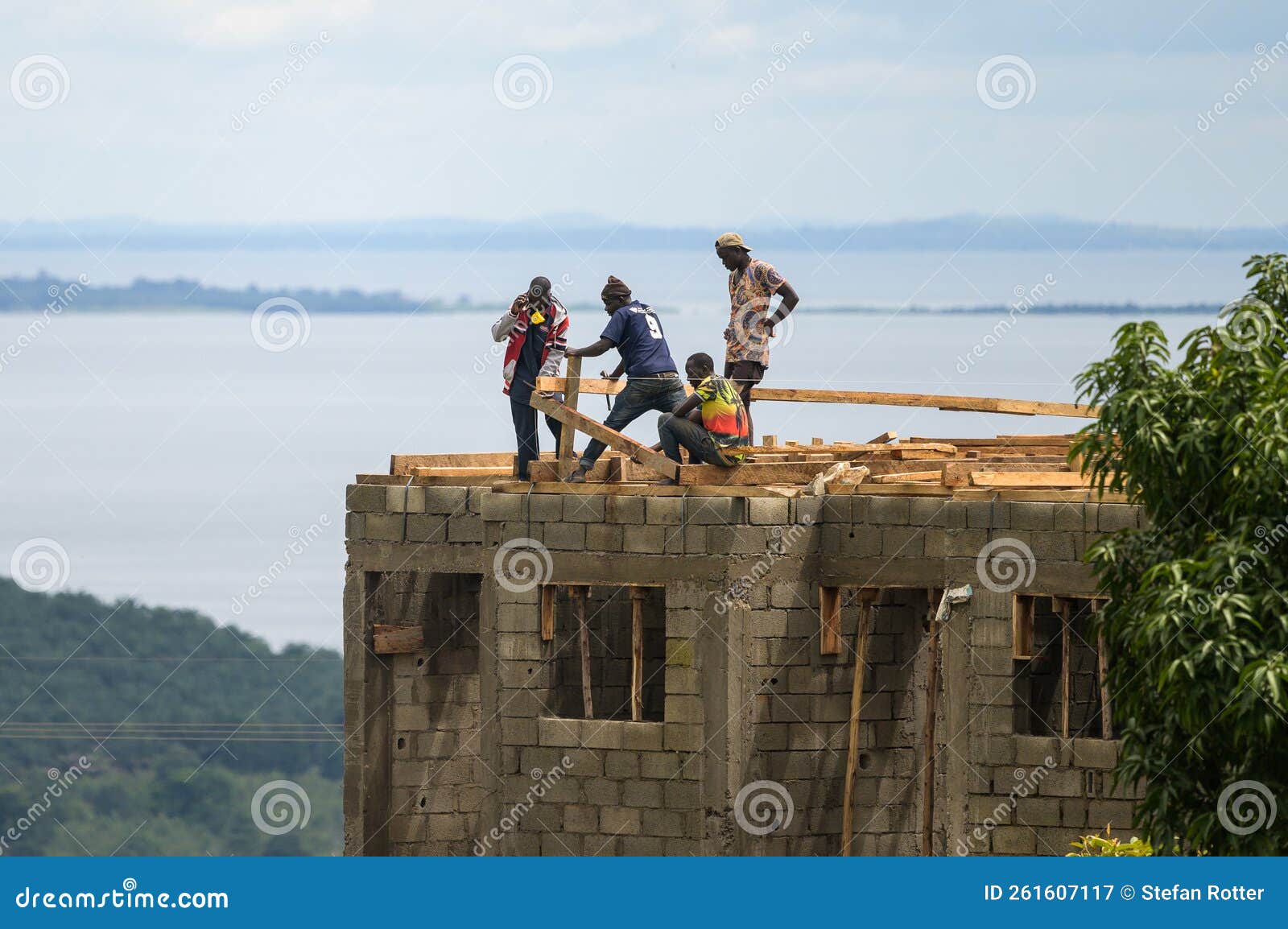 Construction Workers Building a House in Uganda Editorial Photography ...