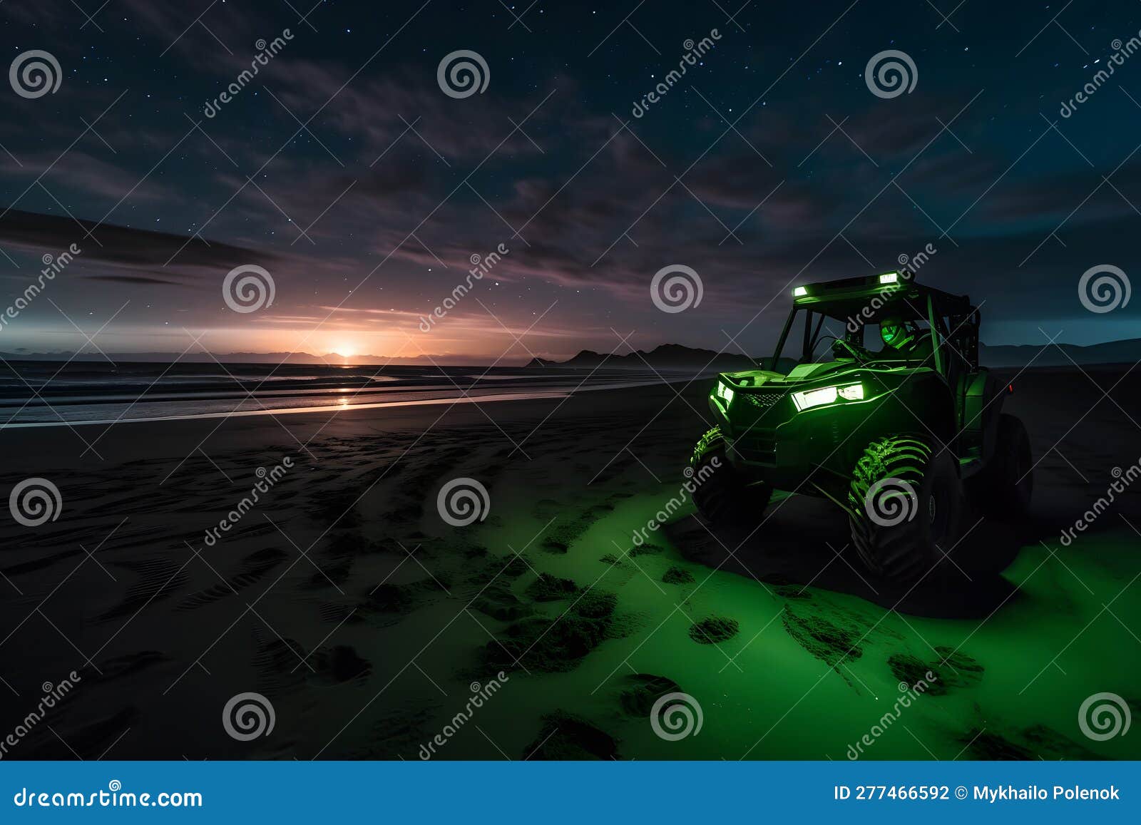 Buggy Car and Northern Lights Beach. Neural Network AI Generated Stock ...