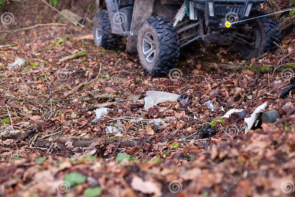 The Buggy in the Ditch is Linked by a Winch Stock Photo - Image of ...