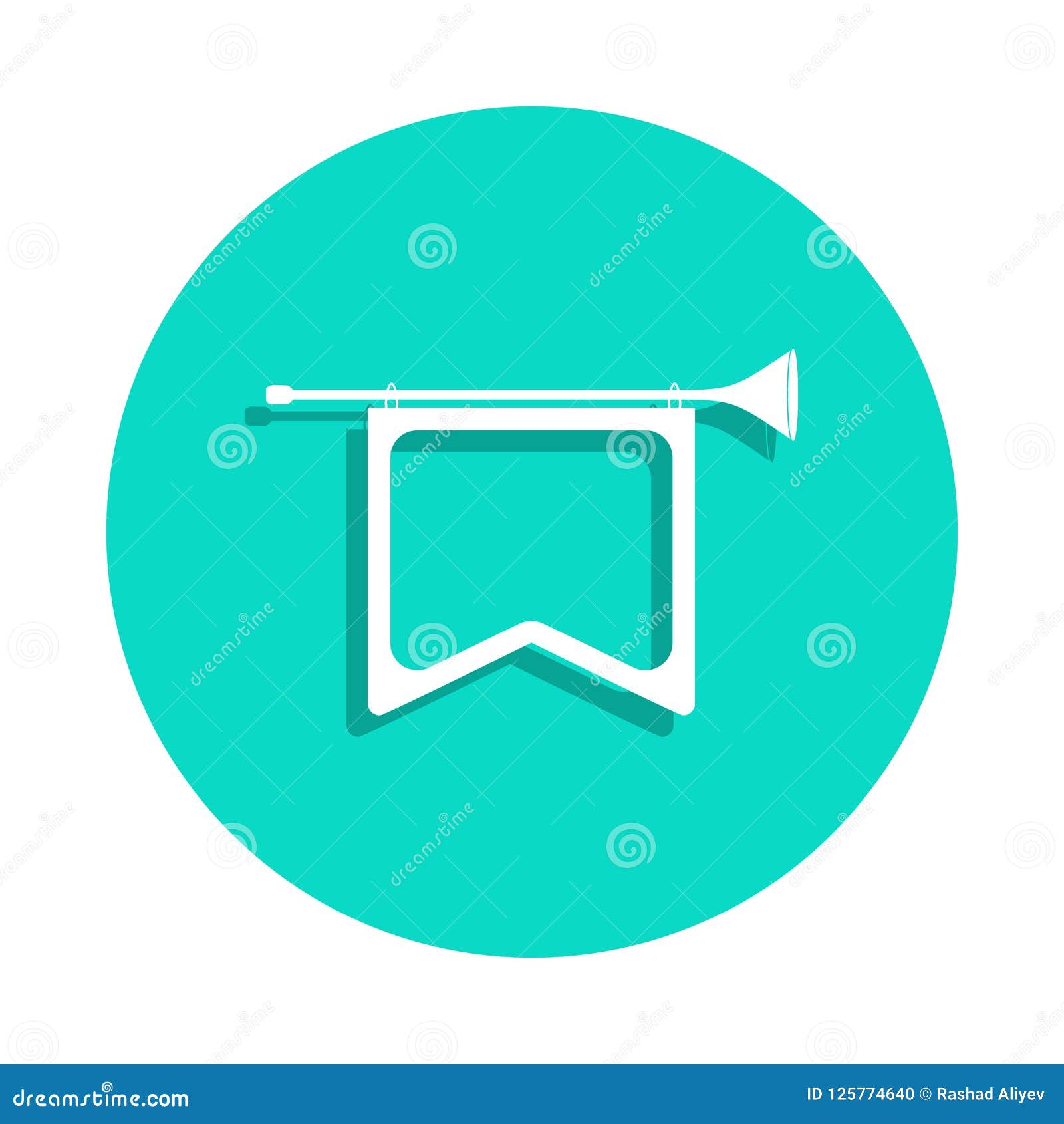 Bugle with Flag Icon in Badge Style. One of Music Instruments ... Bugle with Flag Icon in Badge Style. One of Music Instruments ...