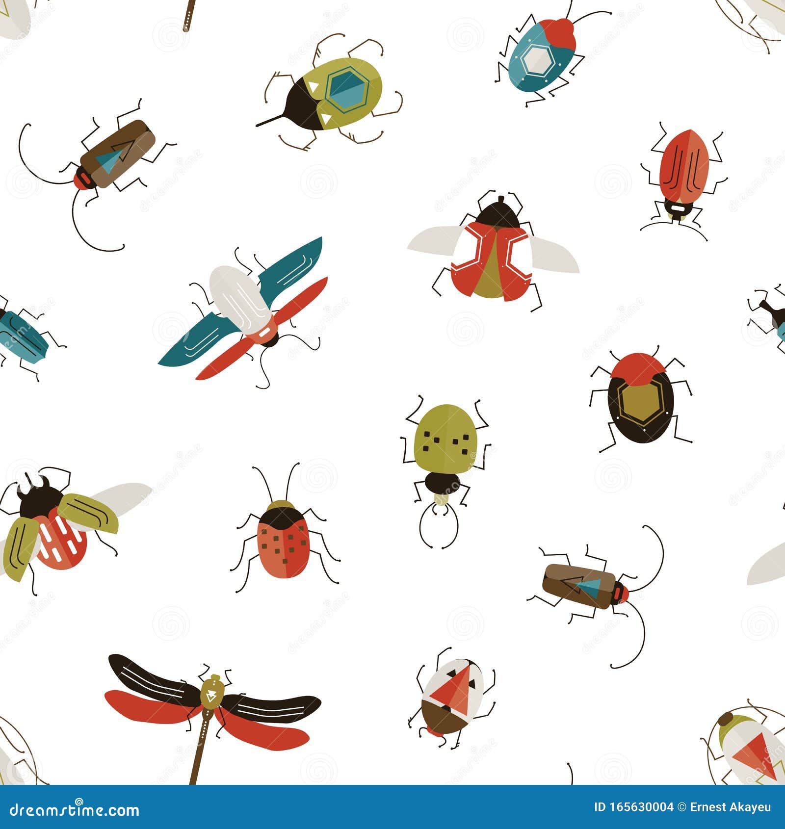 Bugs And Beetles Vector Seamless Pattern. Insects Colorful Texture ...