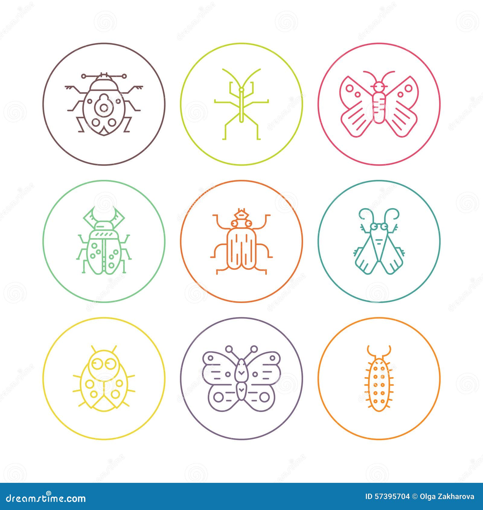Bugs in circles stock vector. Illustration of collection - 57395704