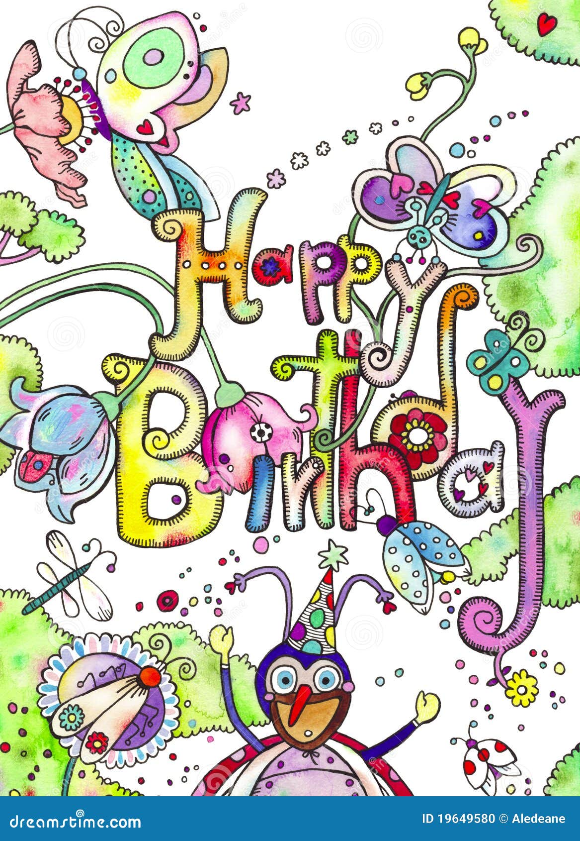 Bugs Happy Birthday Card stock illustration. Illustration of lettering ...