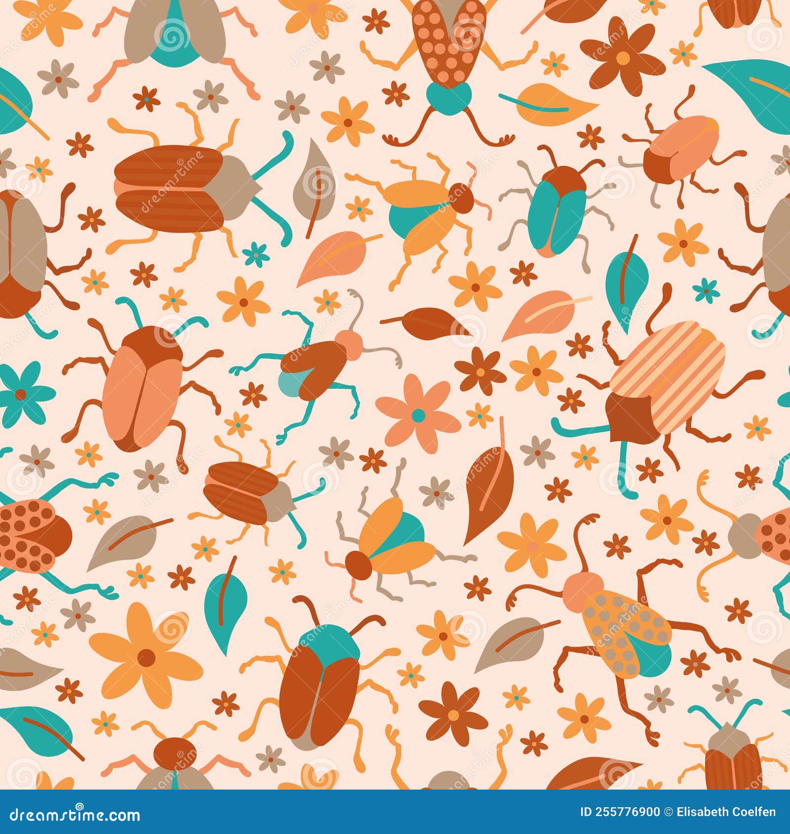 Bugs, Leaves and Flowers Seamless Pattern Stock Vector - Illustration ...