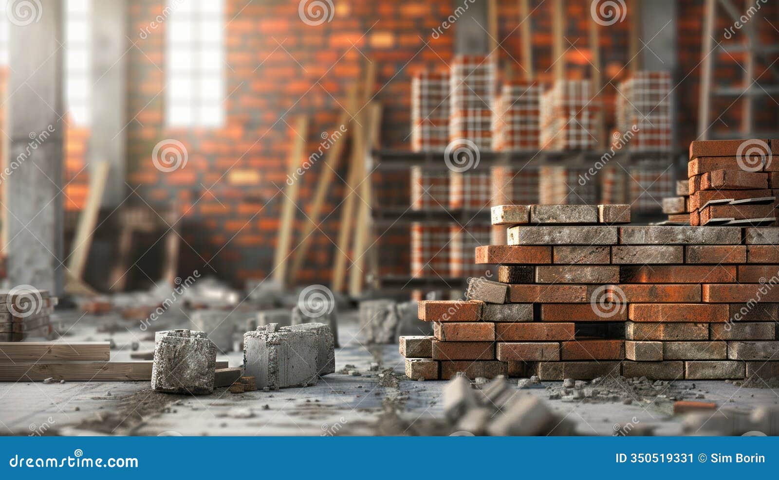 A Build Background with Brick Walls and Construction Materials Stock ...