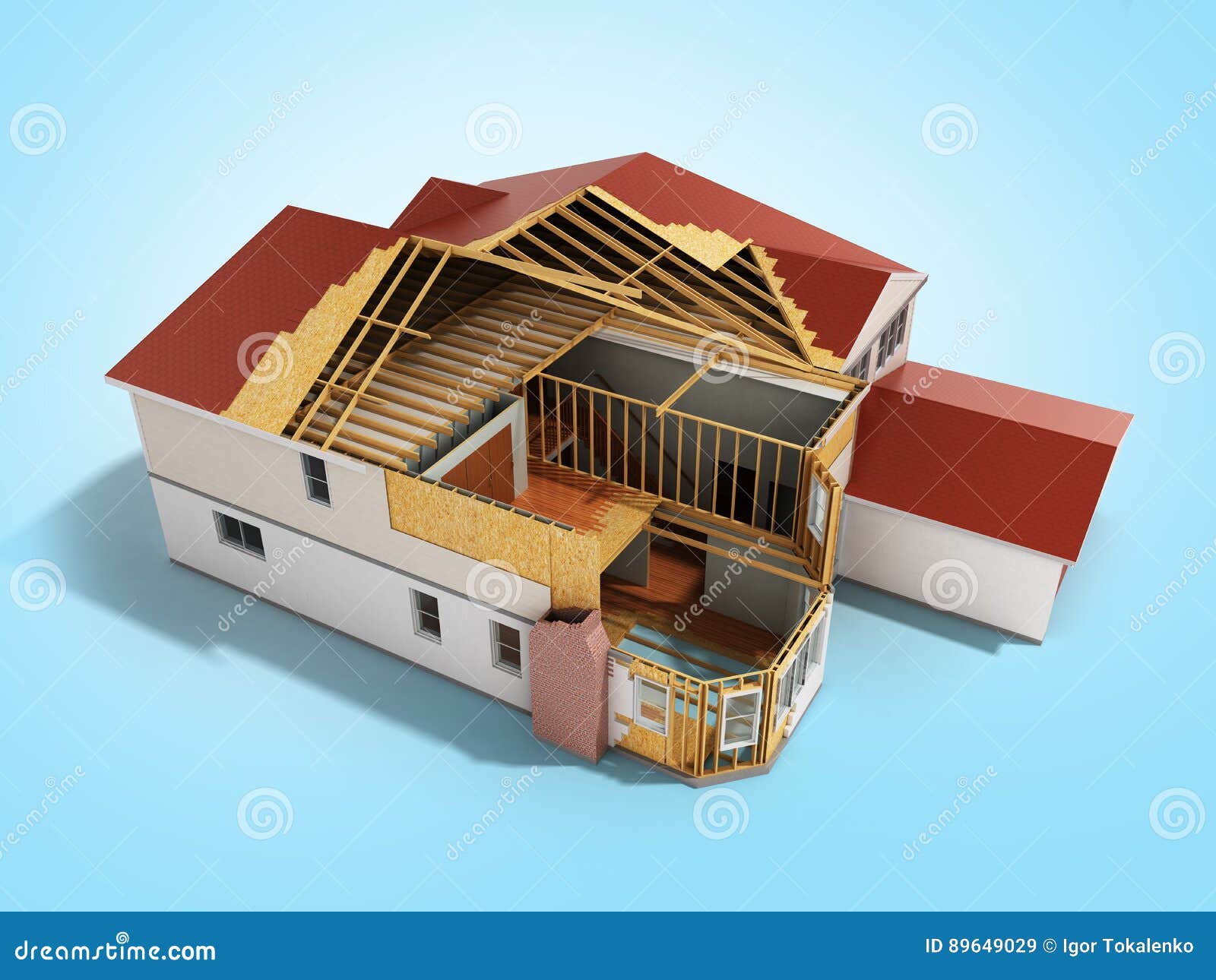 Build House Three-dimensional Image 3d Render on Blue Background Stock ...