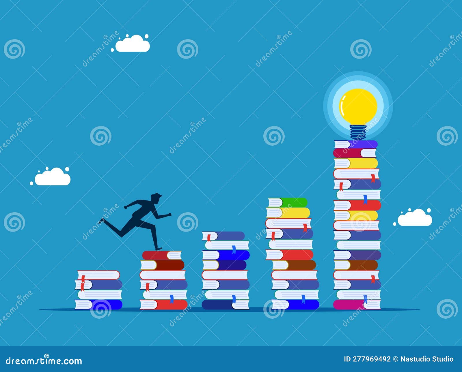 Build Knowledge and Work Experience. Man Running on Stack of Books on ...