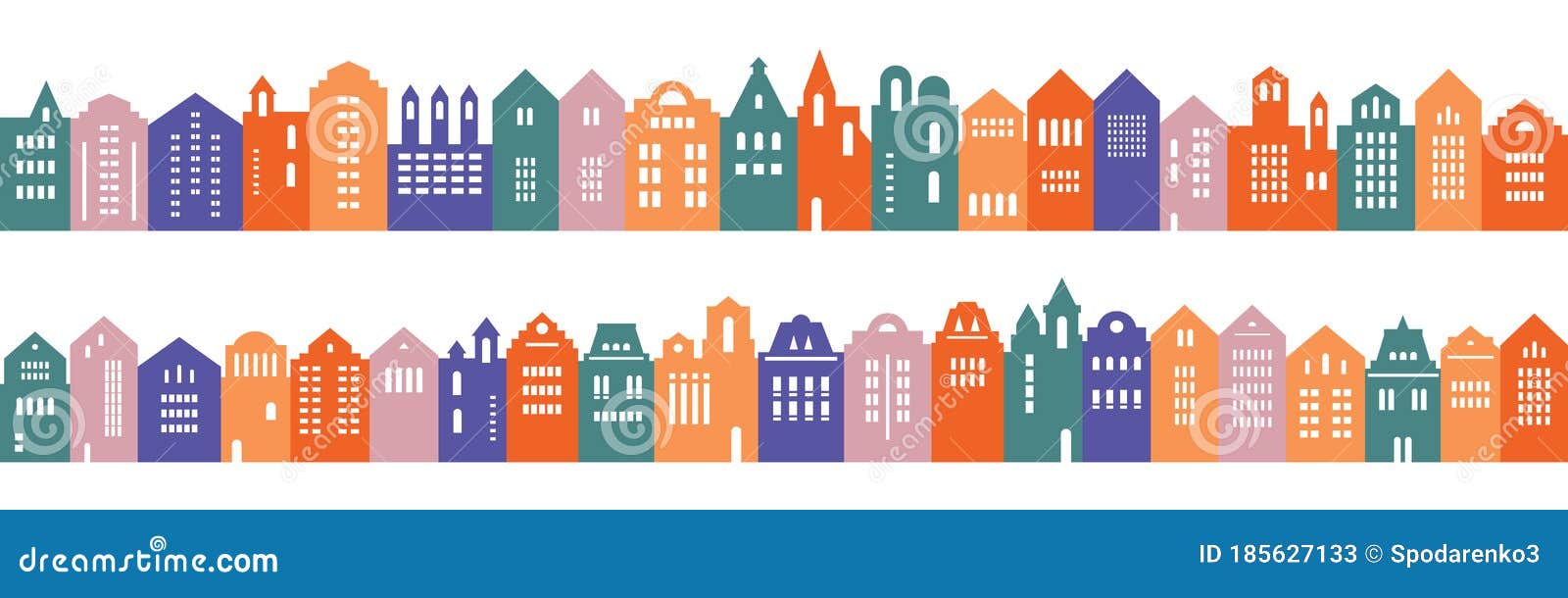 Colorful Houses in a Row - Seamless Border Stock Vector - Illustration ...