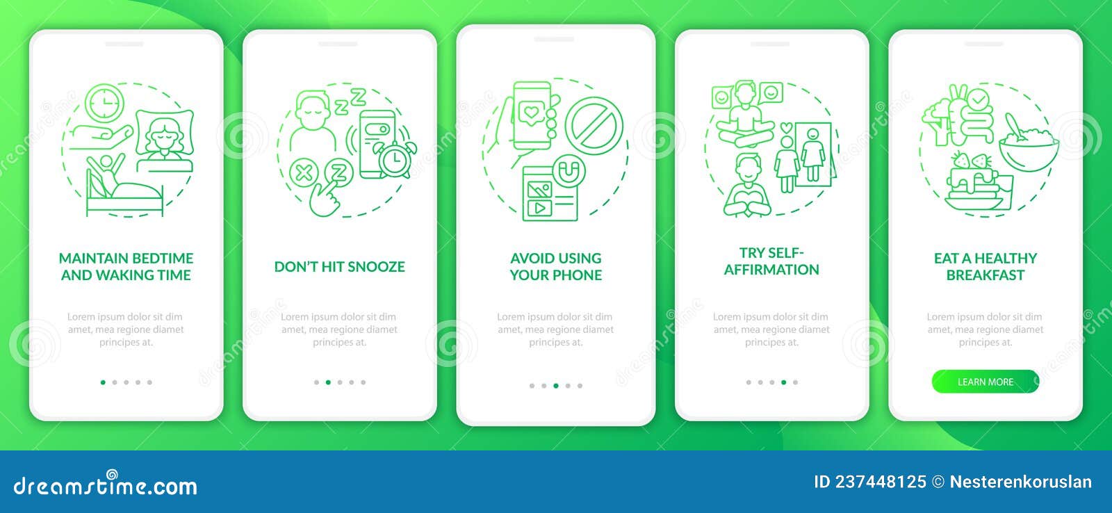 Build Morning Routine Green Gradient Onboarding Mobile App Screen Stock ...