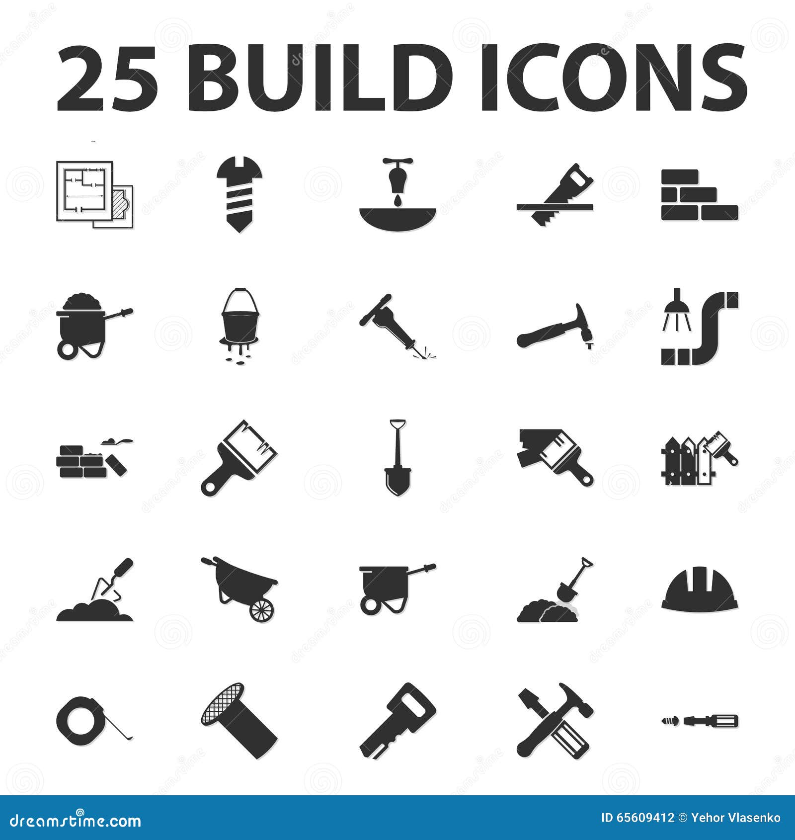 Build, Repair 25 Black Simple Icons Set Stock Vector - Illustration of ...