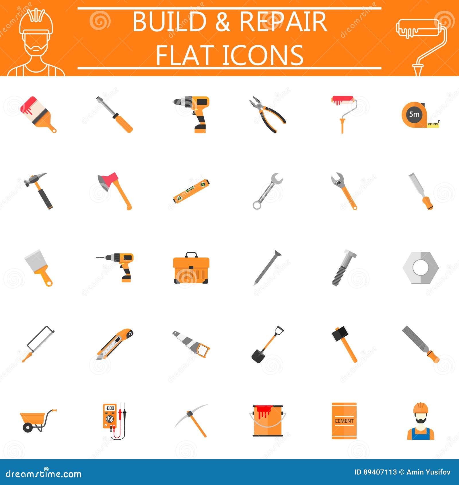 Build and Repair Flat Icon Set, Construction Symbols Collection, Tools ...