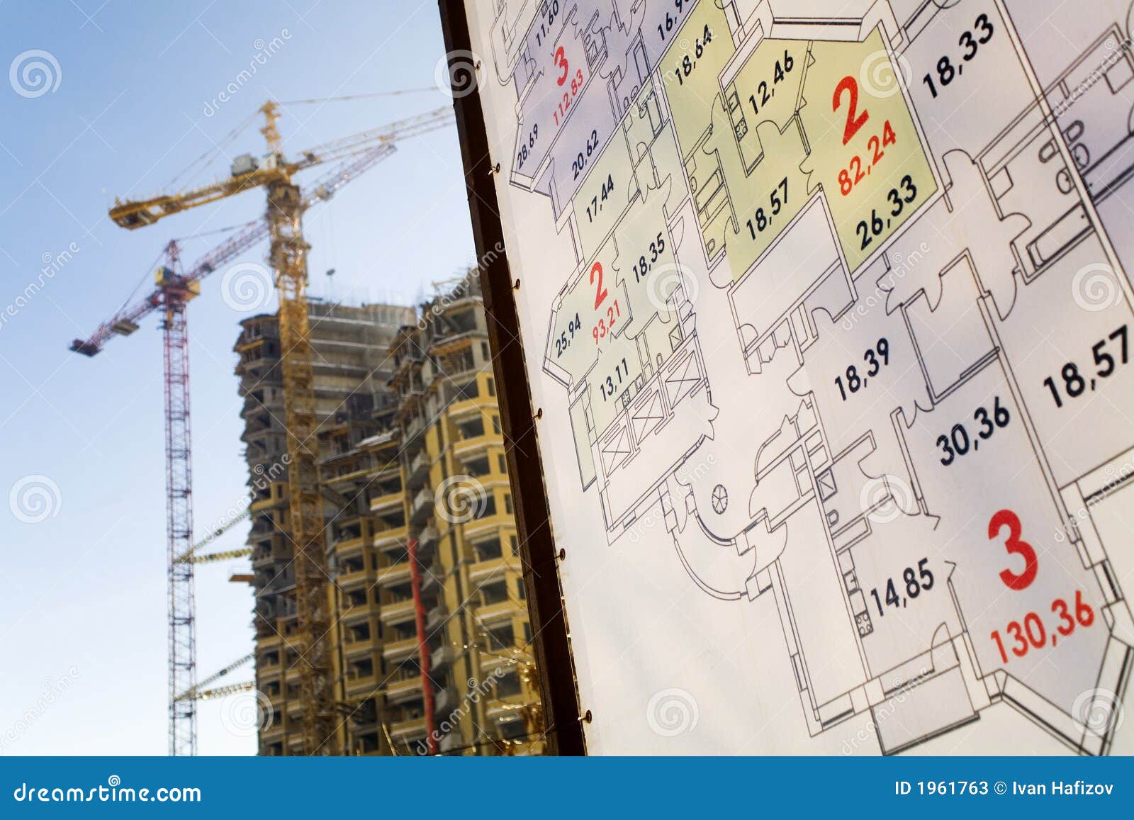 Builded Building and Its Plan Stock Image - Image of high, blue: 1961763