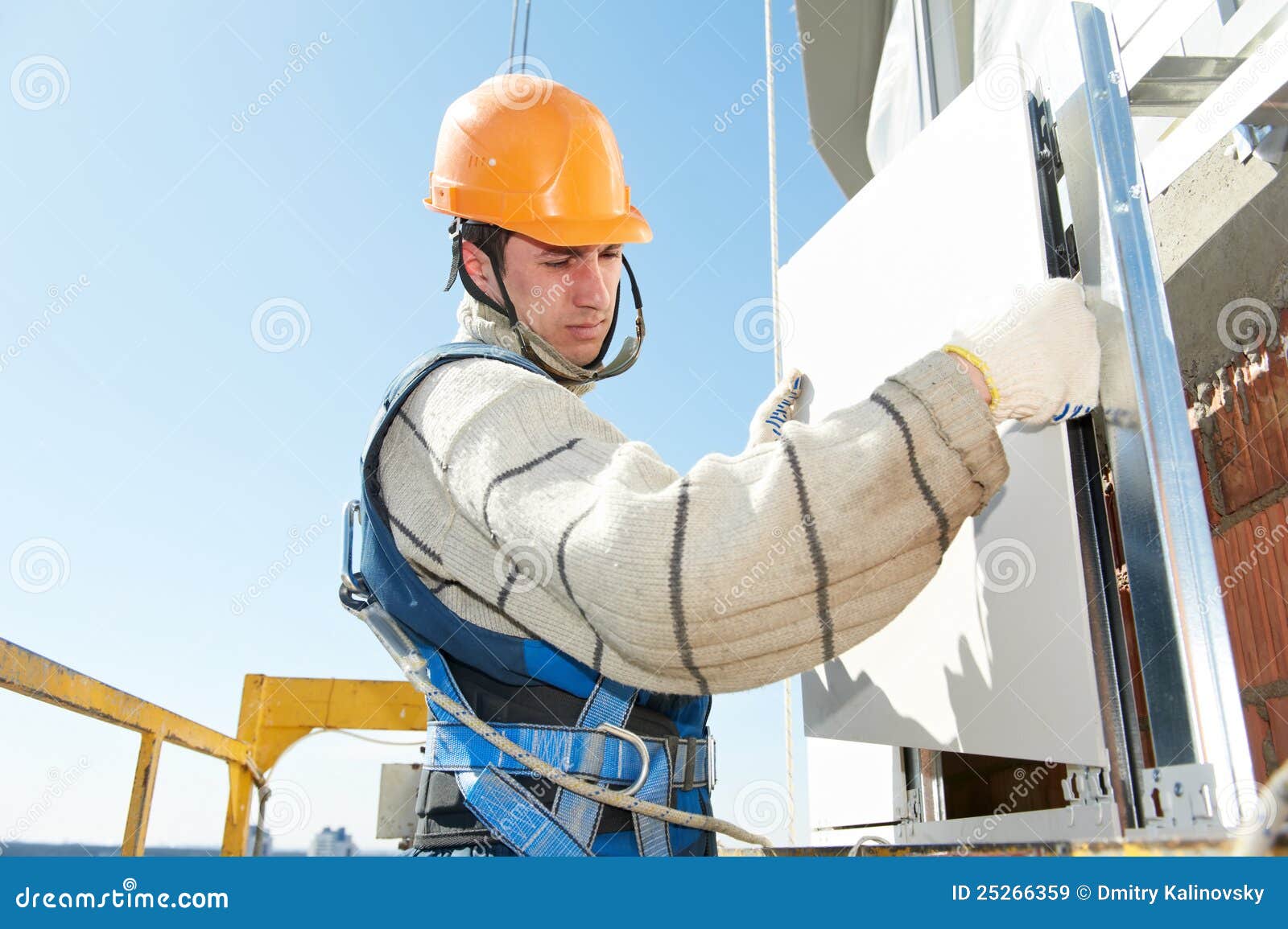 Builder at Aerated Facade Tile Installation Stock Image - Image of ...