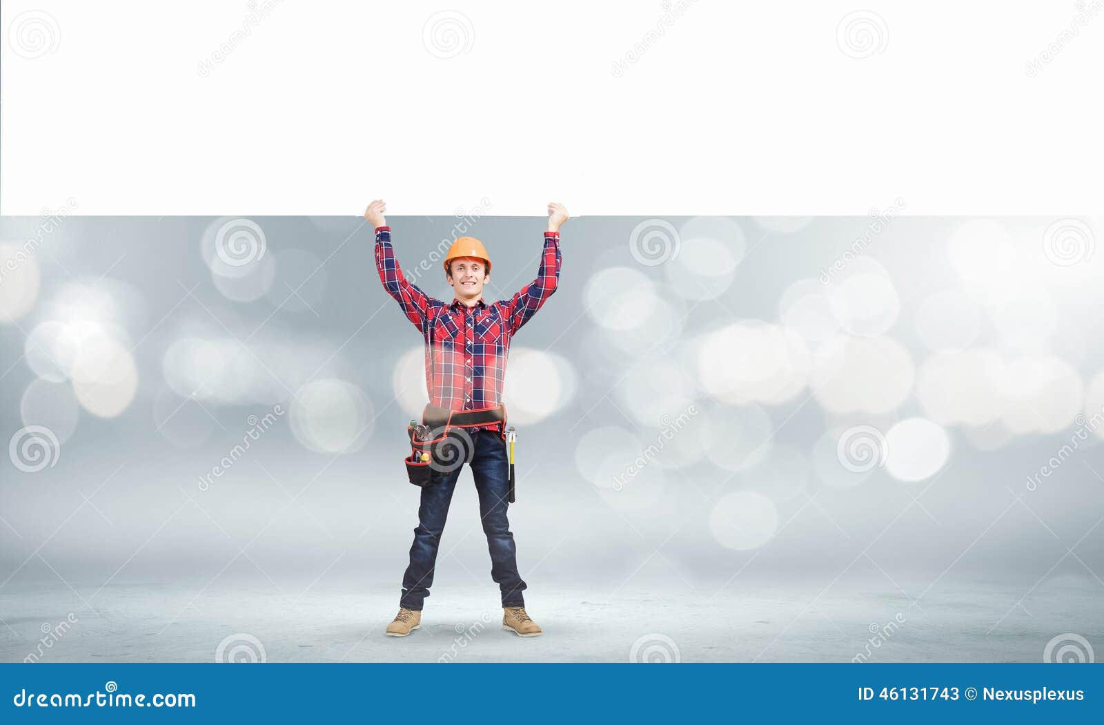 Builder with banner stock image. Image of board, safety - 46131743