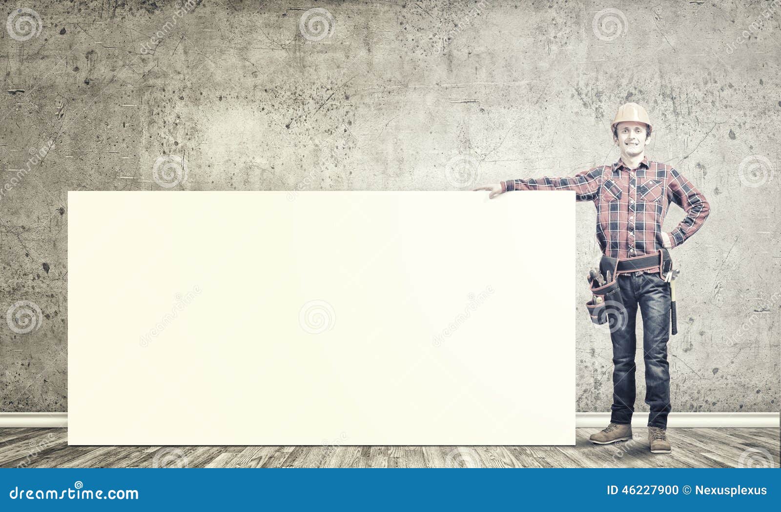 Builder with banner stock photo. Image of billboard, advertising - 46227900