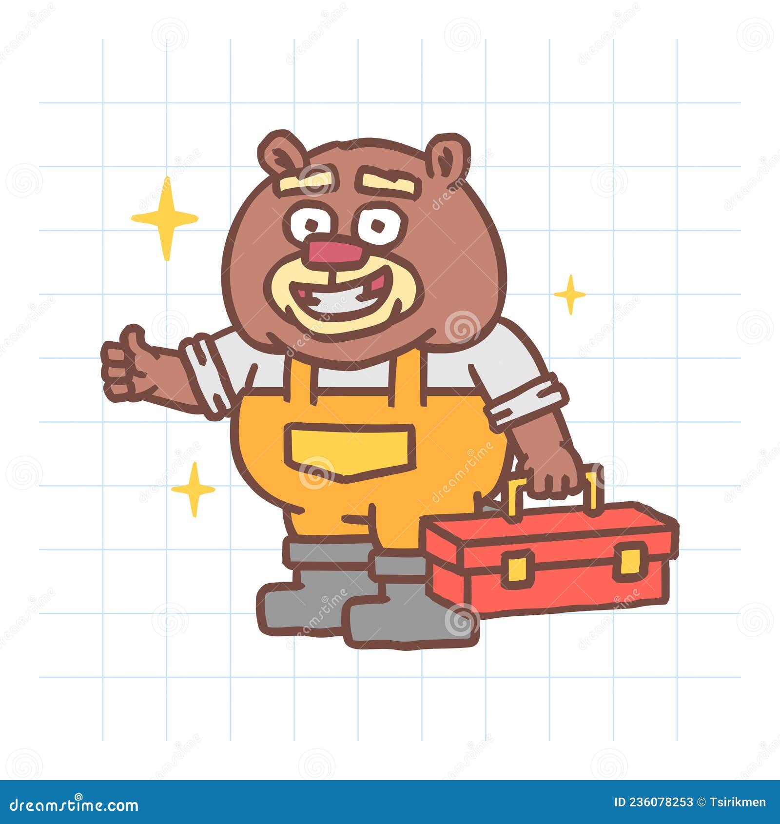 Builder Beaver Holding Tool Case and Shows Thumbs Up. Hand Drawn ...