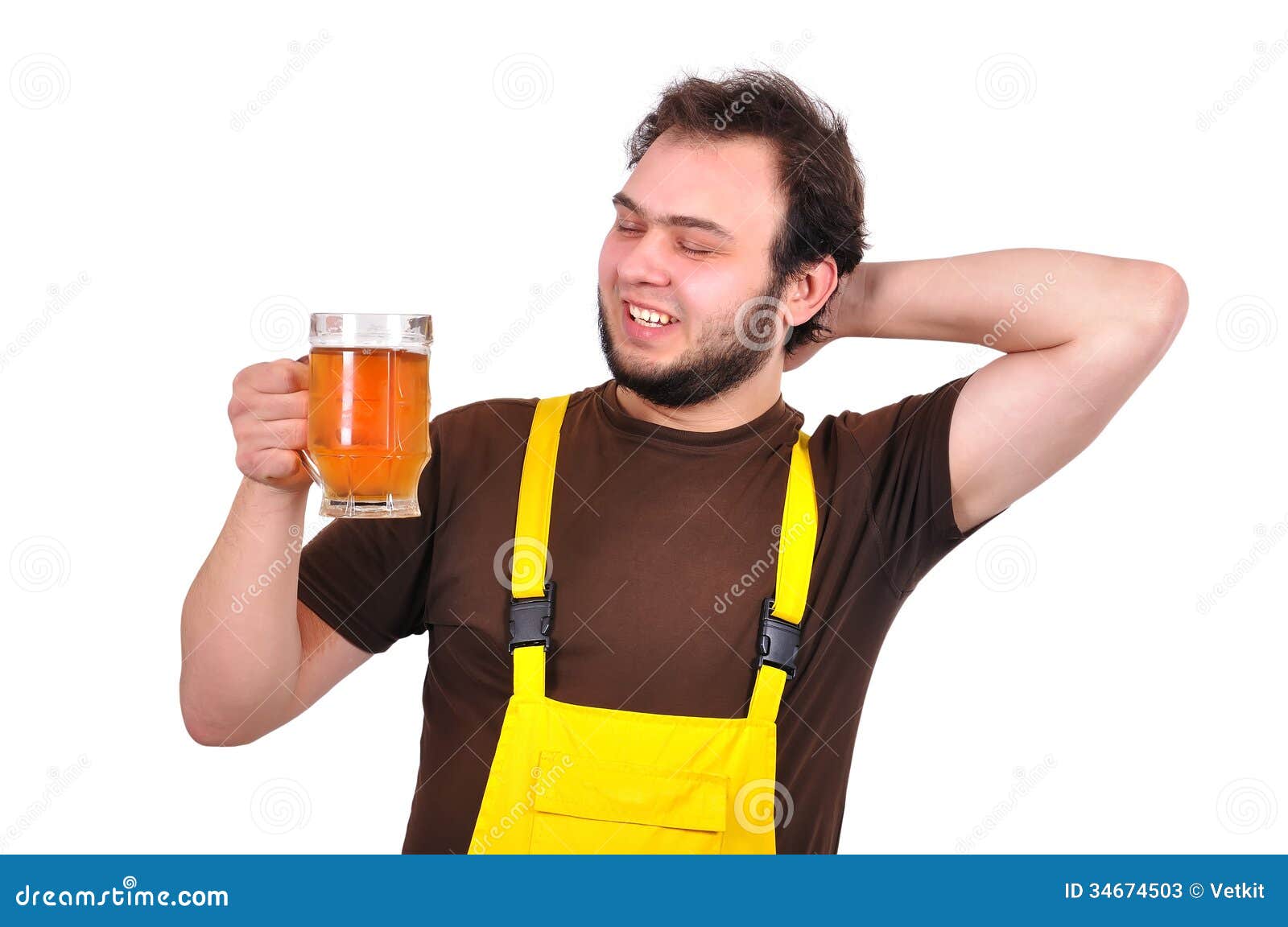 Builder with beer stock image. Image of lager, isolated - 34674503
