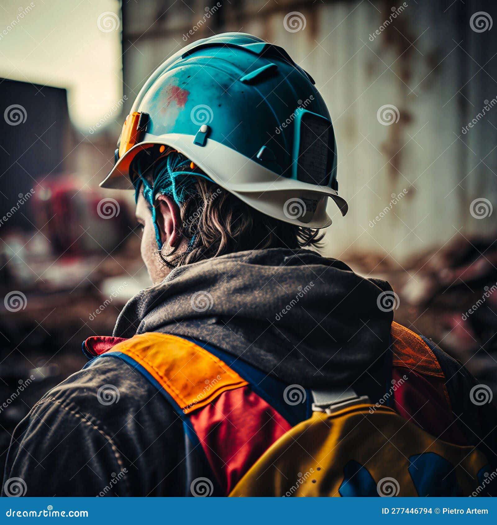The Builder from Behind, Protection on His Head, Generative AI Stock ...