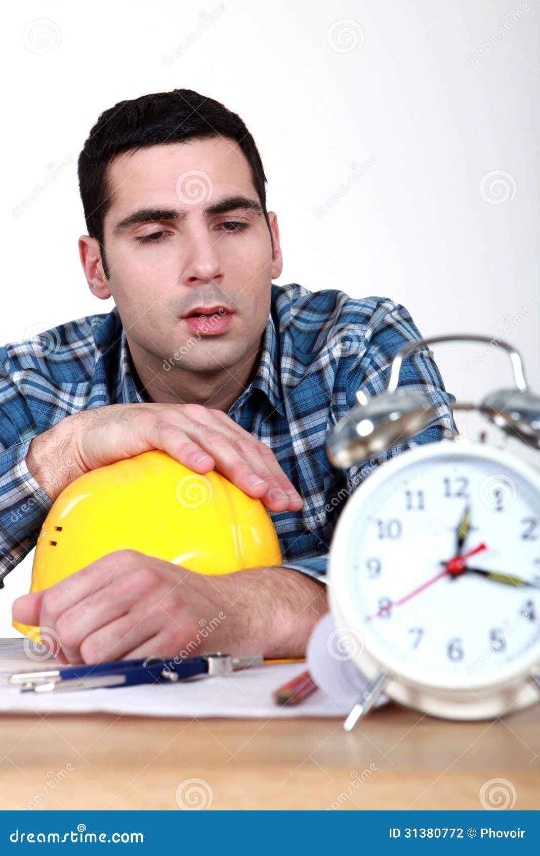 Builder being woken up stock photo. Image of foreman - 31380772