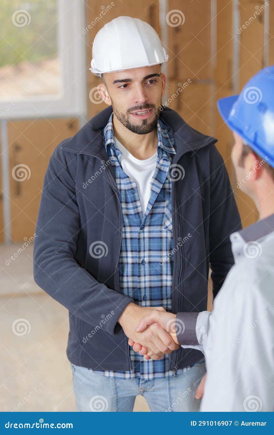 Builder with Blueprint Shaking Partner Hand Stock Image - Image of work ...