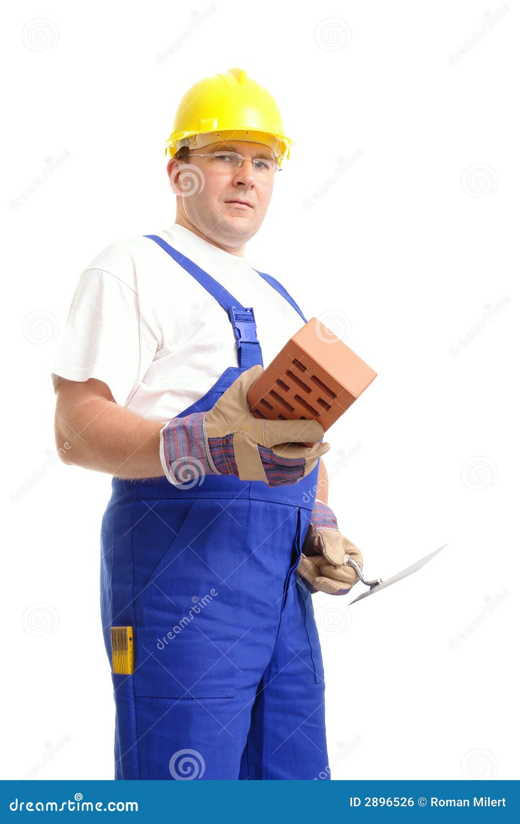 Builder with Brick and Trowel Stock Photo - Image of installation ...