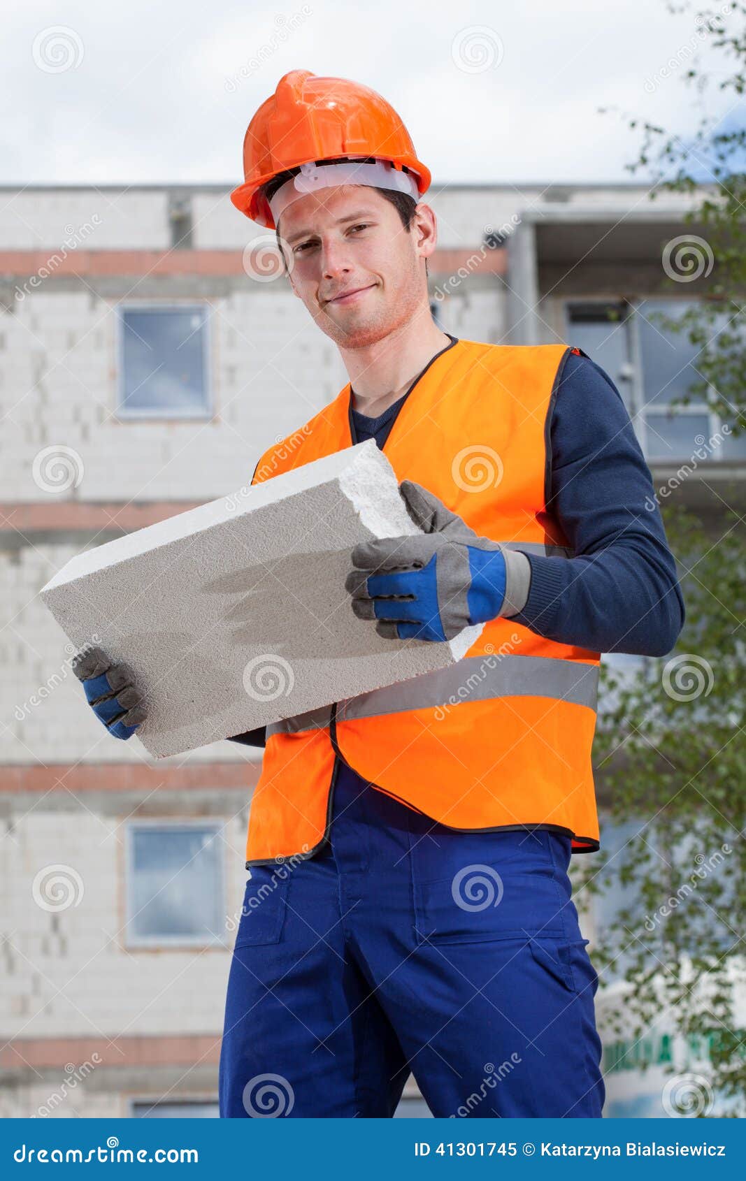 Builder with a brick stock image. Image of danger, equipment - 41301745