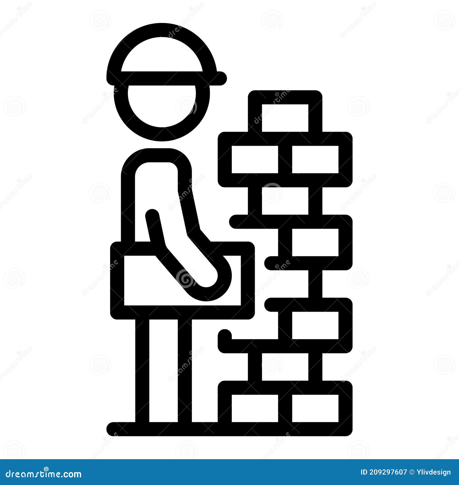 Builder And Brick Wall. Erector And Wall. Building Icon Symbol Vector ...