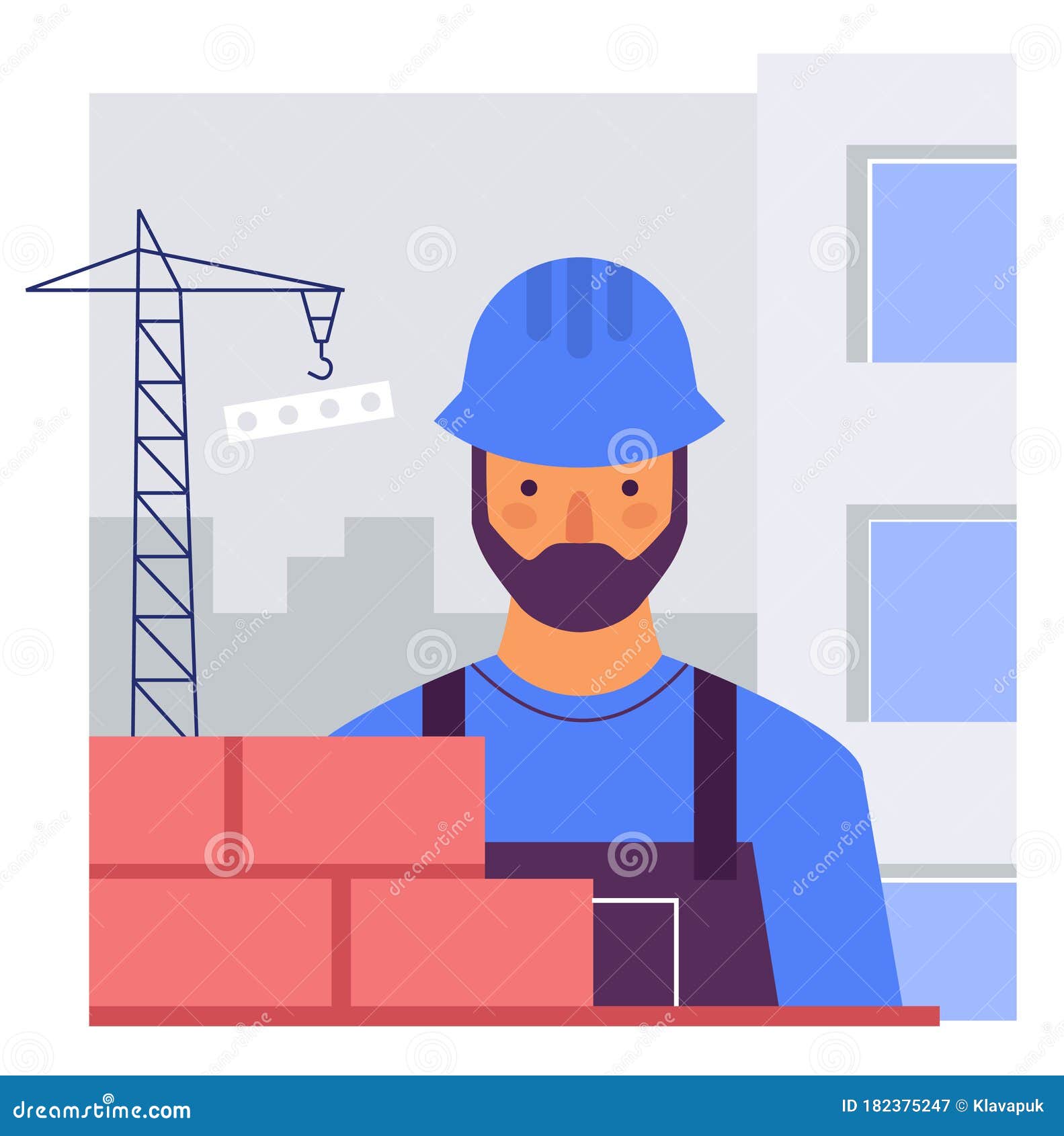 The Builder Builds a Brick Wall. Flat Stylized Illustration Stock ...