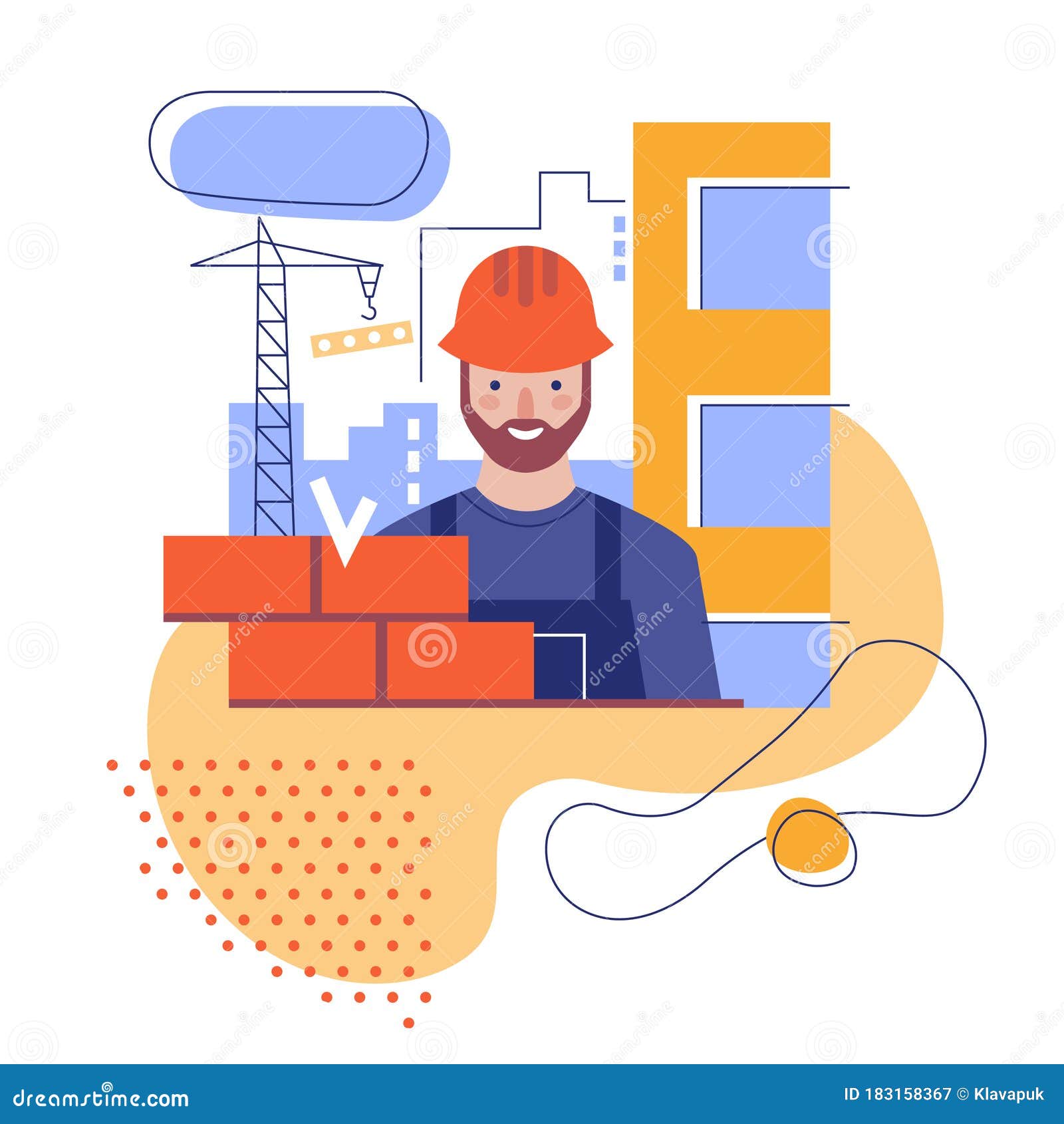 The Builder Builds a Brick Wall. Flat Stylized Illustration Stock ...