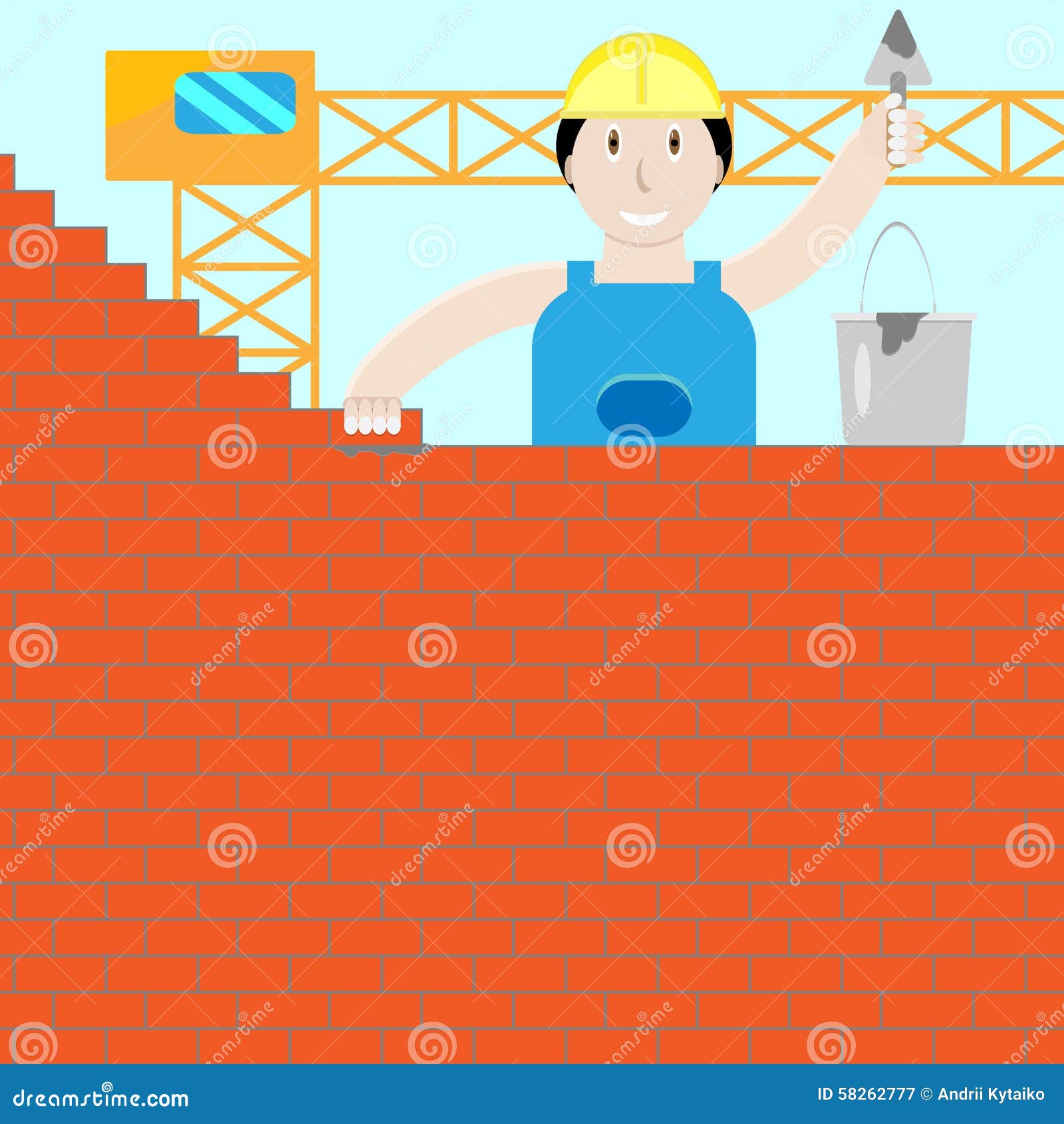 Builder Builds a Brick Wall Stock Illustration - Illustration of ...