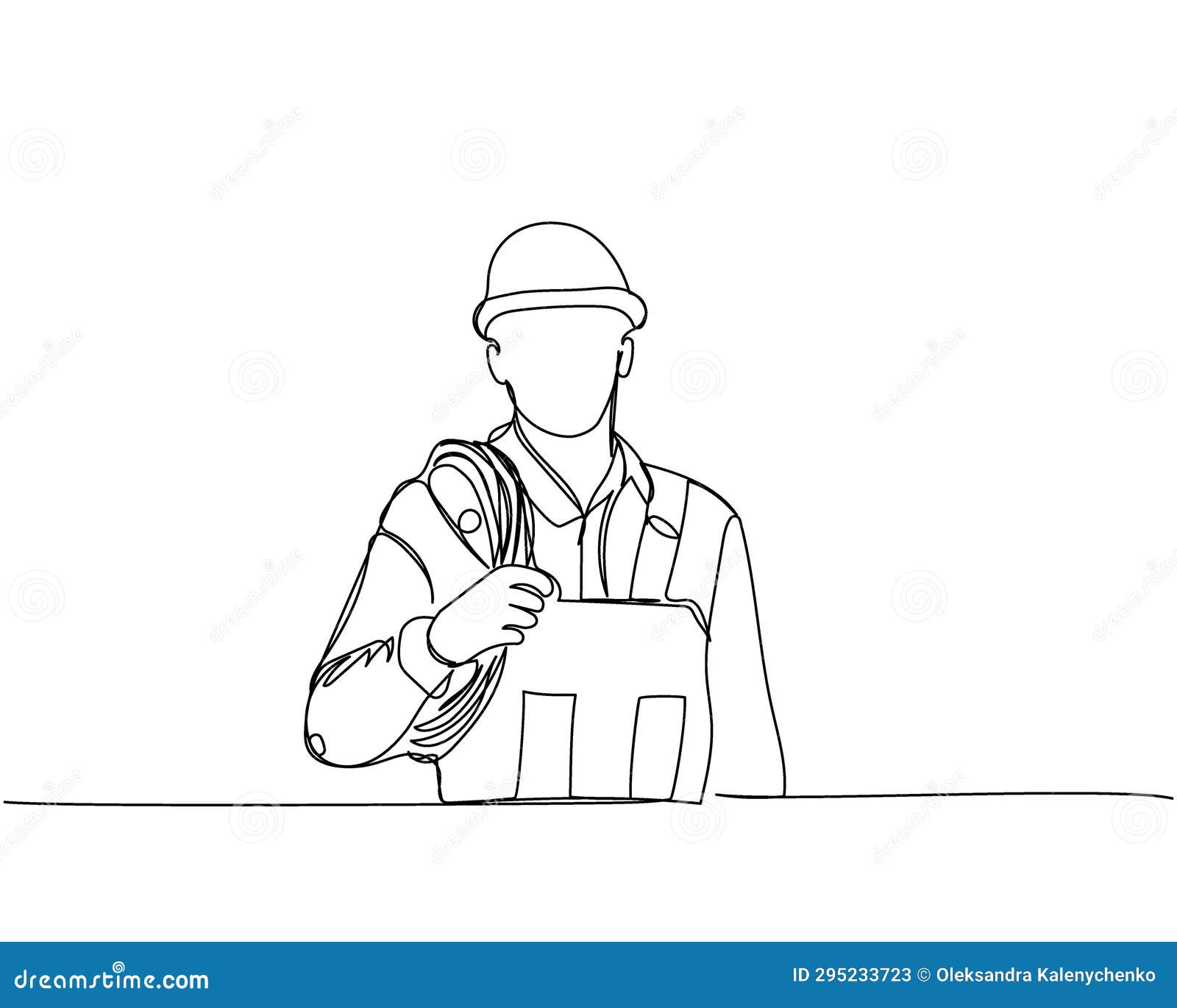 Builder with Cable, Hose in Work Uniform, Protective Overalls, Hard Hat ...