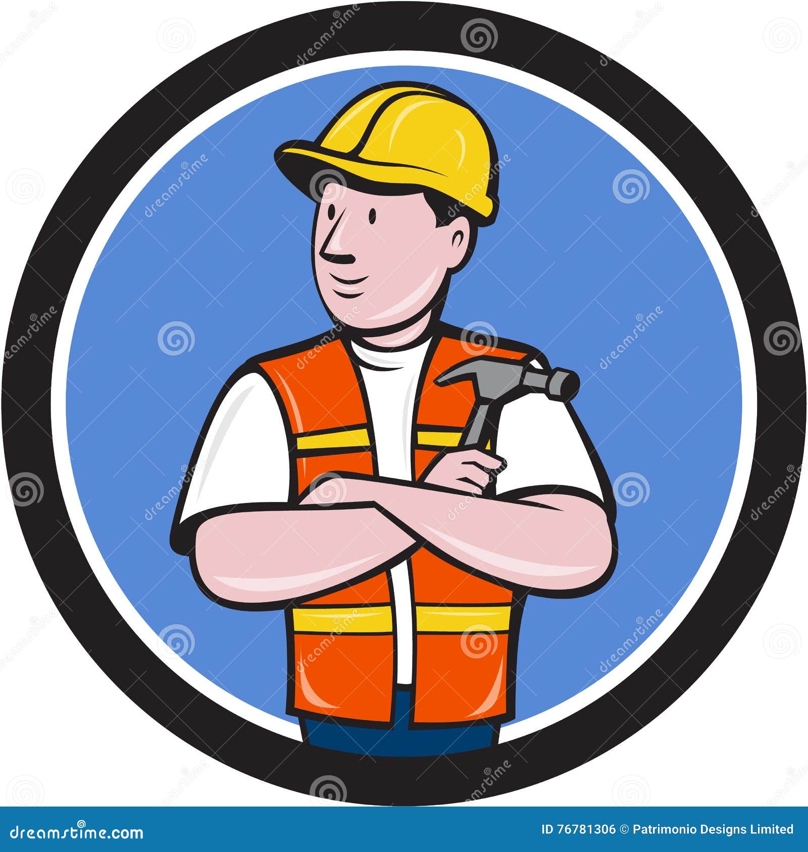 Builder Carpenter Folded Arms Hammer Circle Cartoon Stock Vector ...