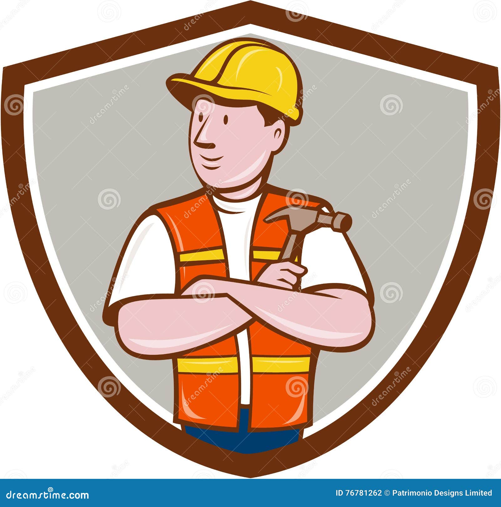 Builder Carpenter Folded Arms Hammer Crest Cartoon Stock Vector ...