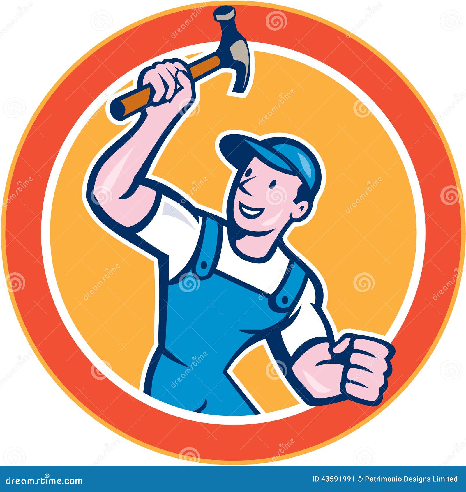Builder Carpenter Holding Hammer Circle Cartoon Stock Vector ...