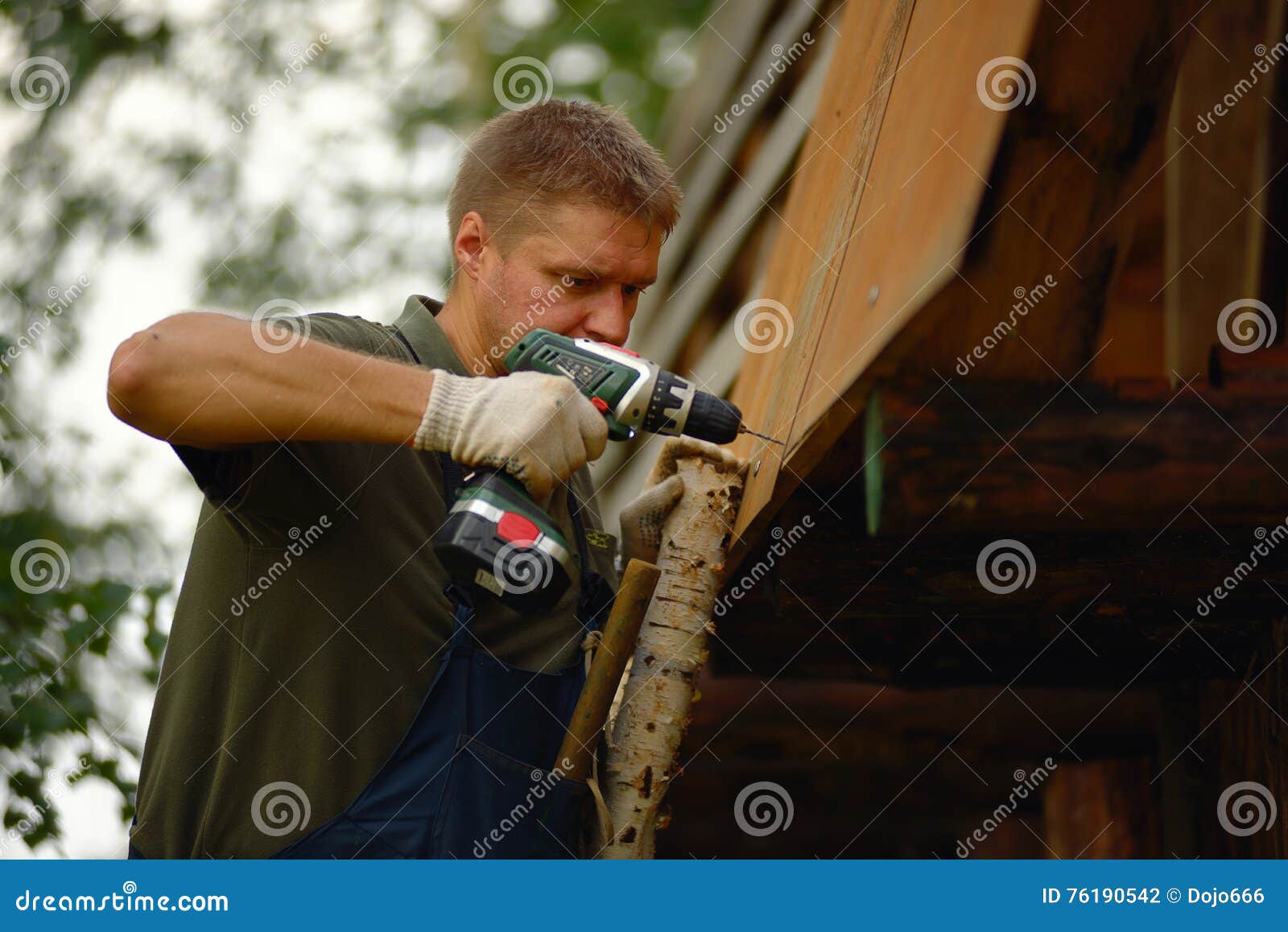 Builder or Carpenter Working and Builds a Roof Stock Photo - Image of ...