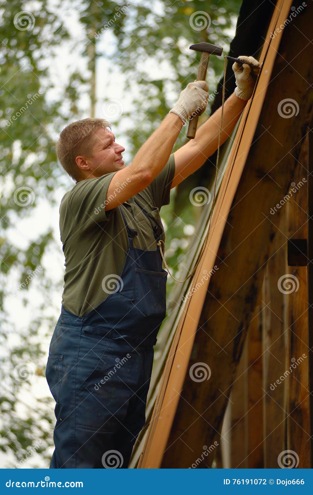 Builder or Carpenter Working and Builds a Roof Stock Photo - Image of ...