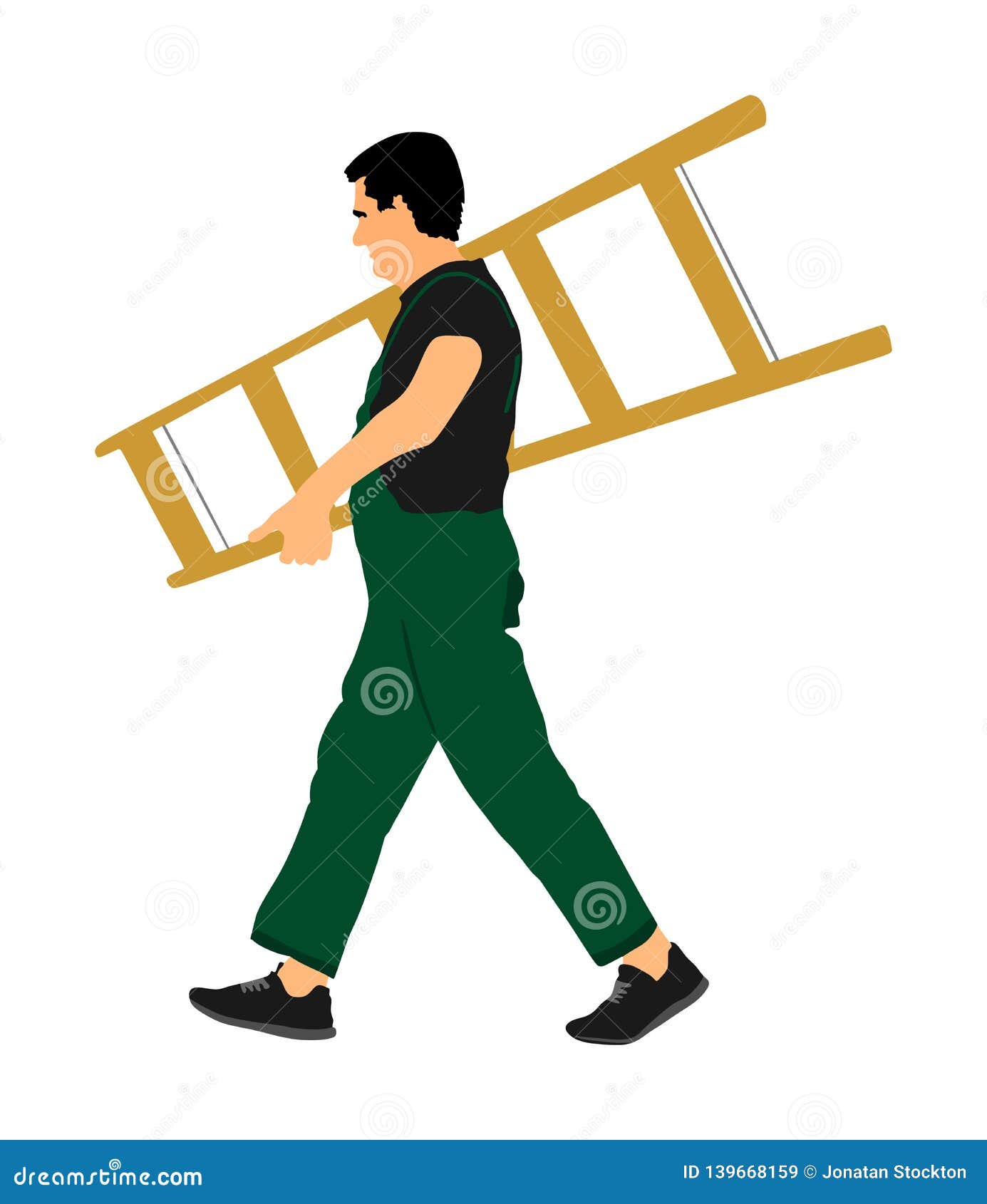 Builder Carrying A Ladder Illustration Isolated On White Background ...