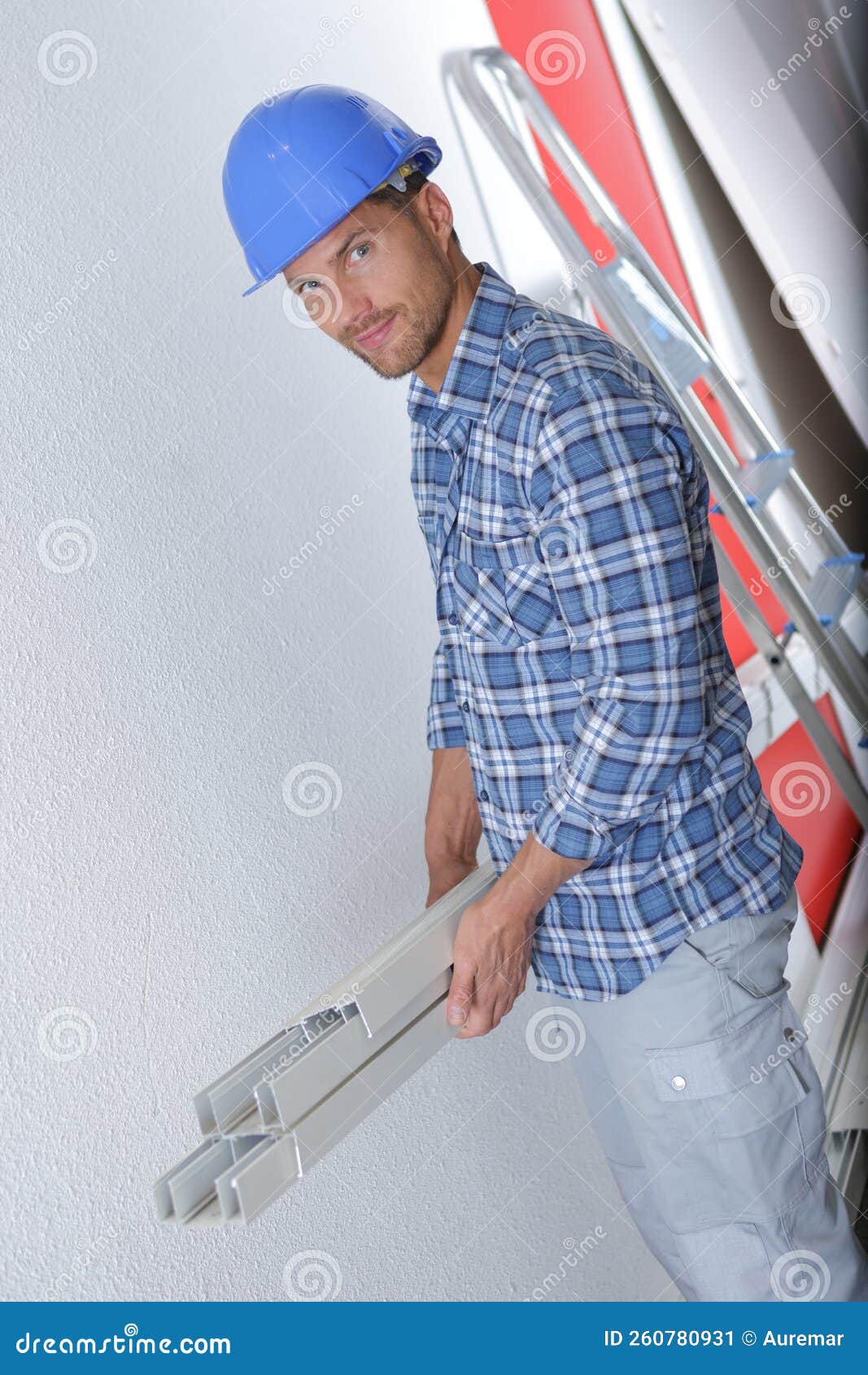 Builder Carrying Materials into Property Stock Image - Image of ...