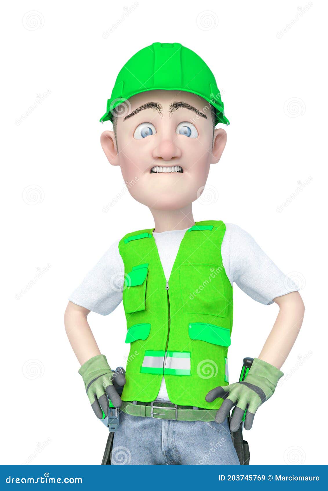 Set Of A Builder Cartoon Character In Different Poses. Vector ...